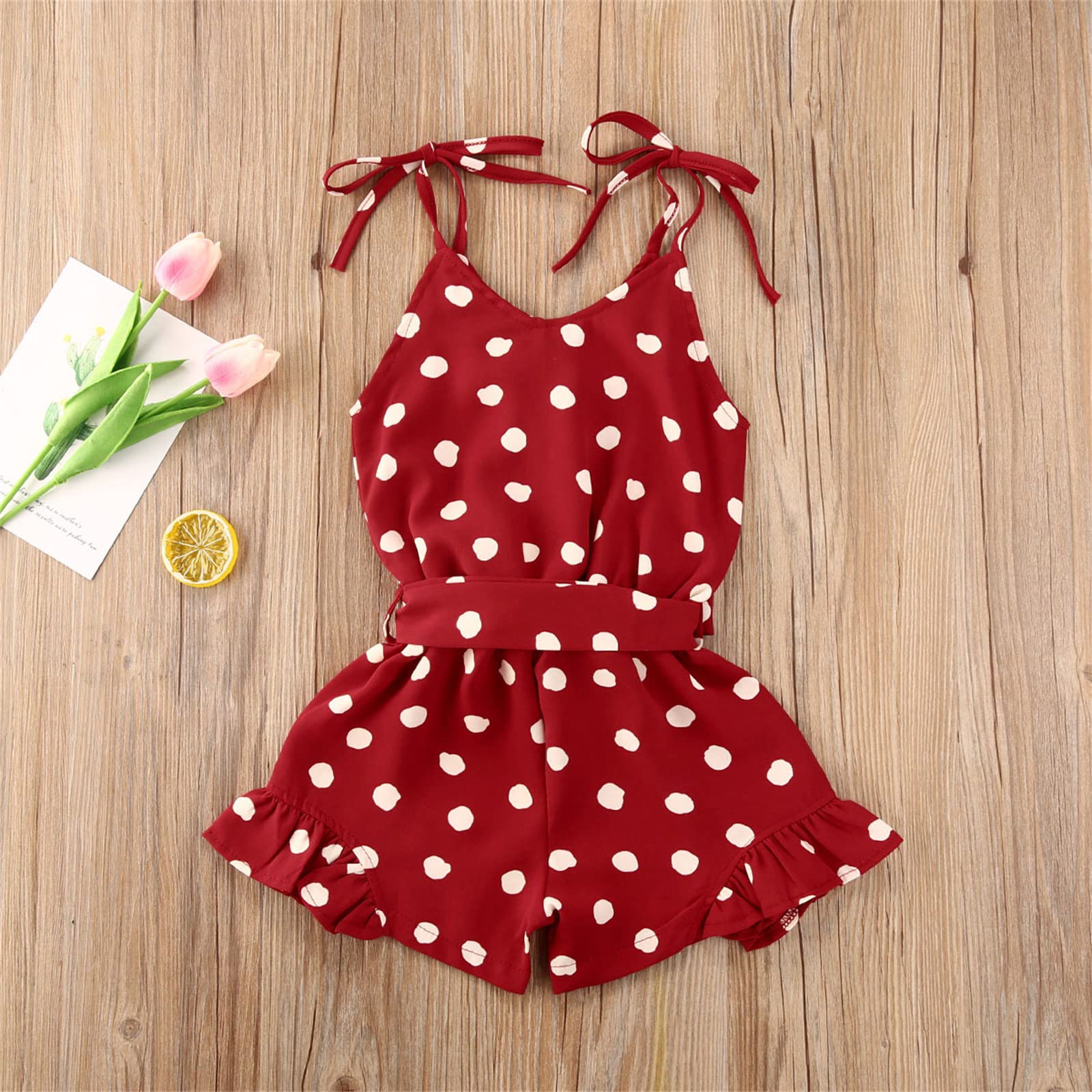 Rtnnsbbfcm Toddler Girl Romper Outfit Short Sleeveless Leopard Jumpsuit Playsuit One-Piece Baby Girl Summer Clothes (Dots Red, 1-2T)