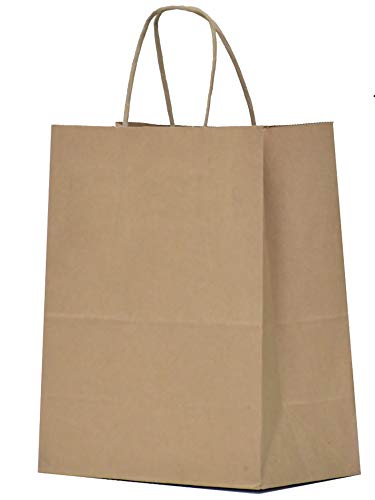 Qutuus Kraft Paper Gift Bags with Handles - 8x4.25x10 25 Pcs Brown Shopping Bags, Party Bags, Goody Bags, Cub, Favor Bags, Business Bags, Kraft Bags, Retail Bags