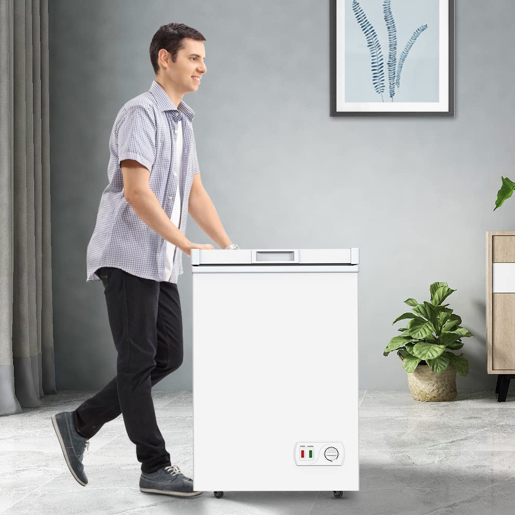 LifePlus Chest Freezer, 3.8 Cubic Feet Small Deep Freezer w/Removable Basket & Wheels, Super Quiet & Energy Saving, Top Open Loading Compact Box Freezer For Meat Breast Milk, Mini