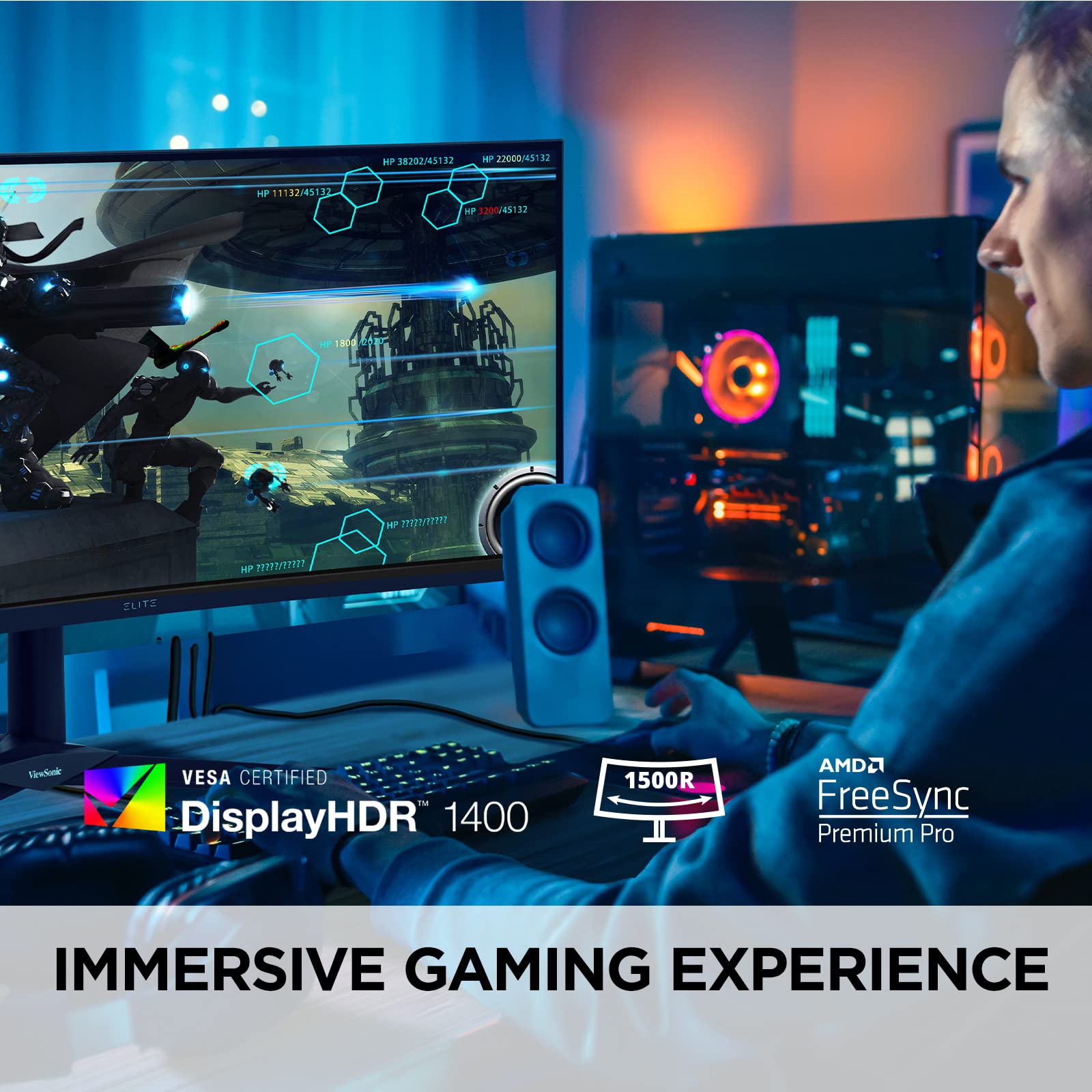 ViewSonic XG341C-2K 34 Inch 1440p 21:9 Curved Gaming Monitor 1ms, 200Hz, FreeSync Premium Pro, Mini LED, HDMI 2.1, USB C, HDR1400