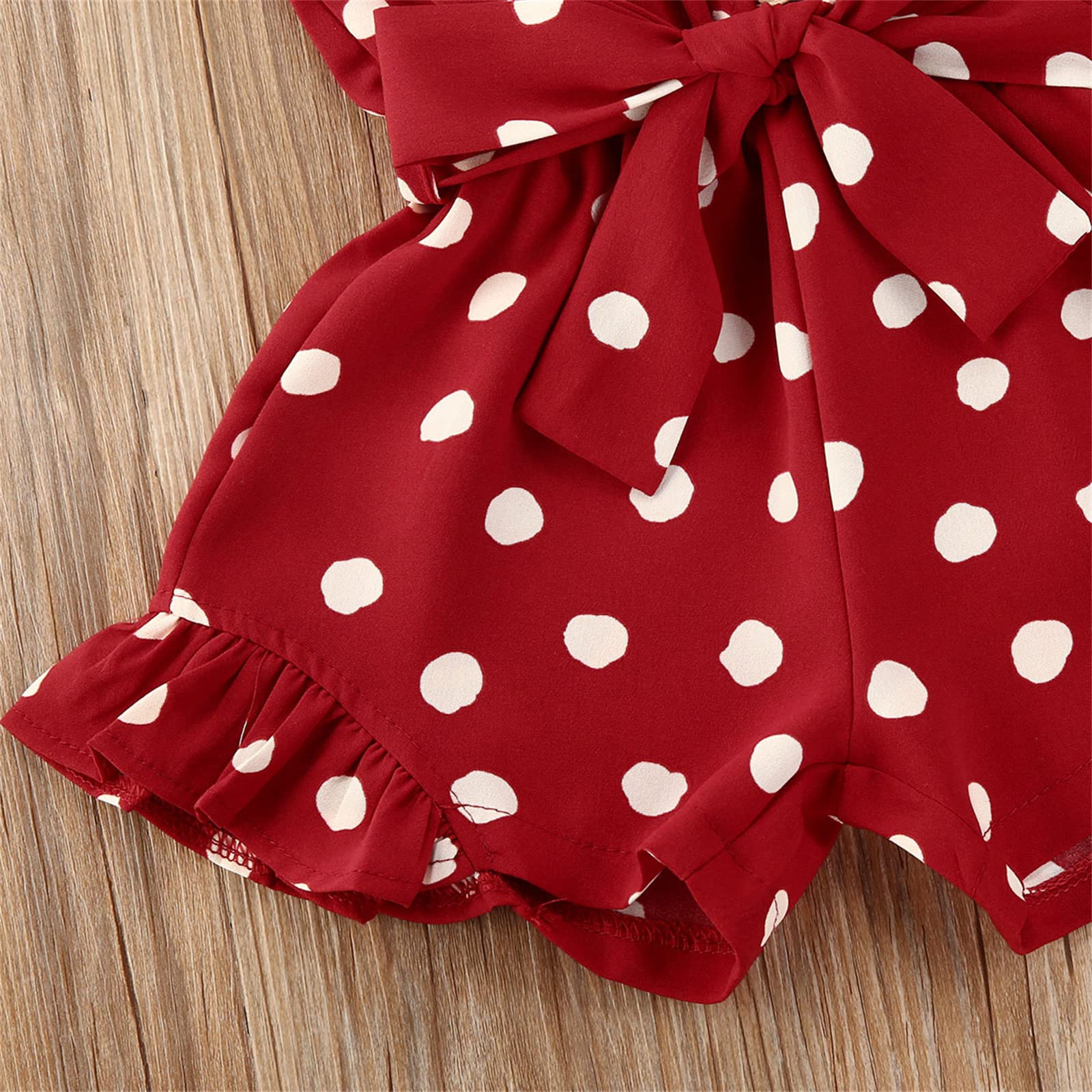 Rtnnsbbfcm Toddler Girl Romper Outfit Short Sleeveless Leopard Jumpsuit Playsuit One-Piece Baby Girl Summer Clothes (Dots Red, 1-2T)