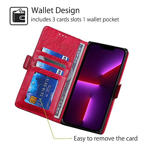 Fansipro Wallet Folio Case for Oppo Reno 2, Premium PU Leather Slim Fit Cover for Reno 2, 3 Card Slots, 1 Transparent Photo Frame Slot, Anti-Dirt, Red