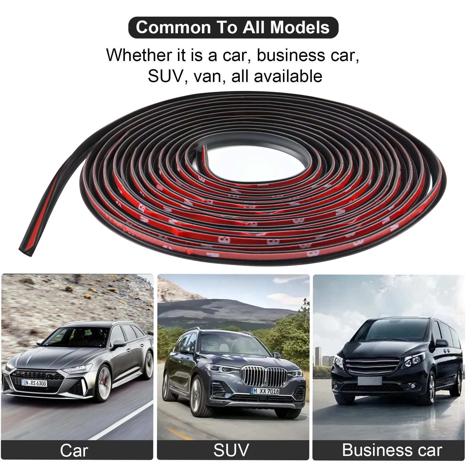5M/16.4Ft Car Weather Seal Strip for Car Front Rear Bumper Lip Headlight, Rubber Seal Strip Waterproof Universal T-Type Automotive Weather Stripping for Car (8 * 10mm)