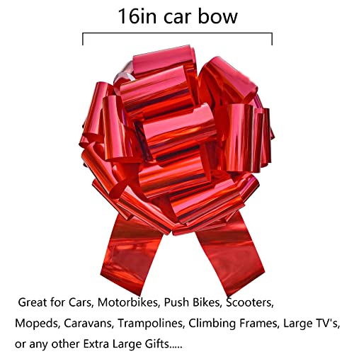 BESCRCL Big Red Car Bow, Extra Large Bow 16in for Car Gift, Giant Birthday Presents Bows, Christmas Presents, Large Gift Decoration Bows