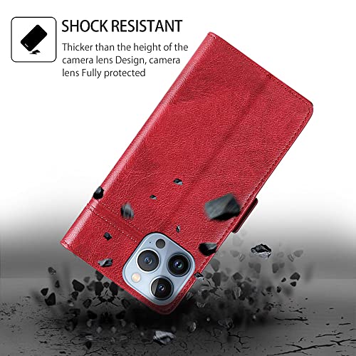 Fansipro Wallet Folio Case for Oppo Reno 2, Premium PU Leather Slim Fit Cover for Reno 2, 3 Card Slots, 1 Transparent Photo Frame Slot, Anti-Dirt, Red