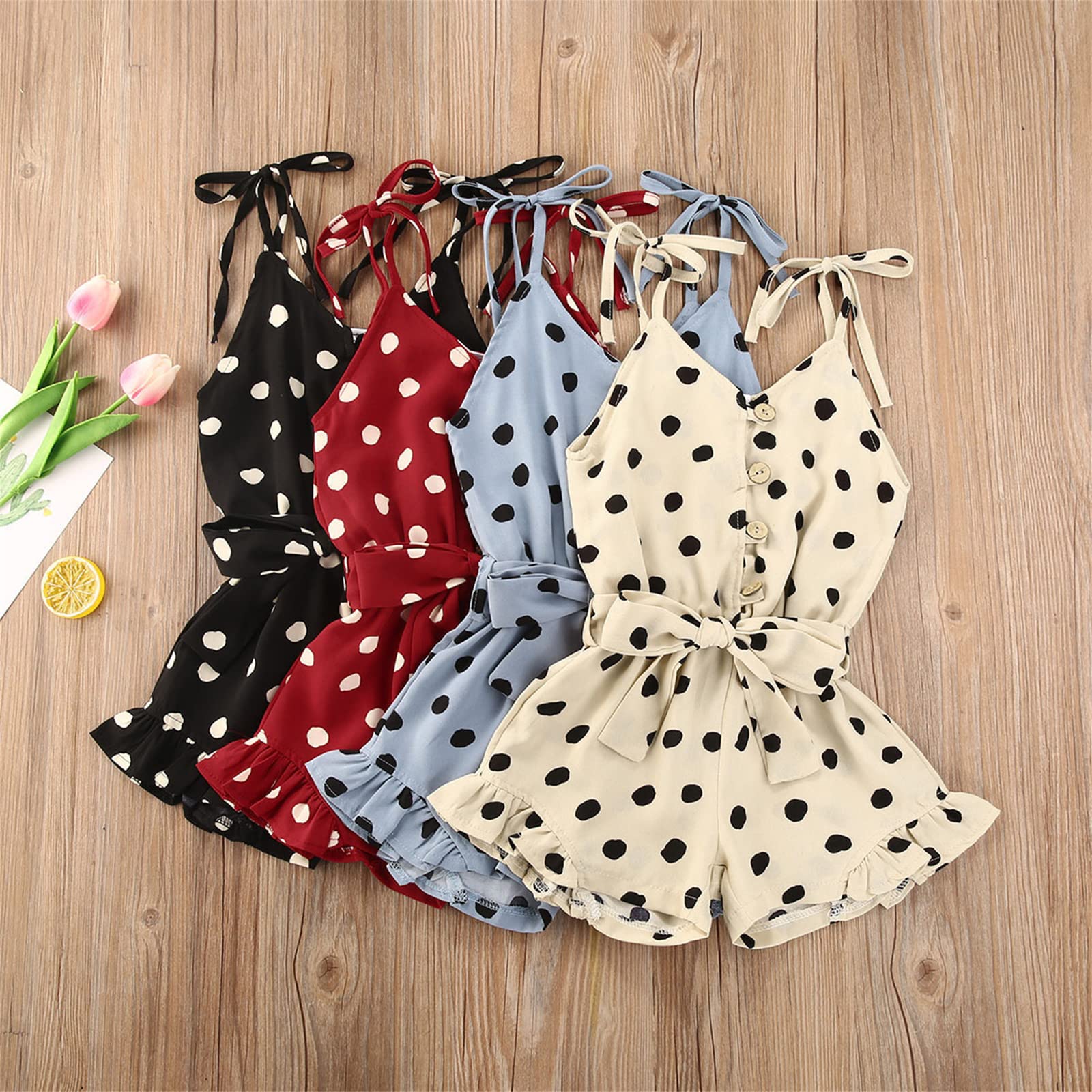 Rtnnsbbfcm Toddler Girl Romper Outfit Short Sleeveless Leopard Jumpsuit Playsuit One-Piece Baby Girl Summer Clothes (Dots Red, 1-2T)