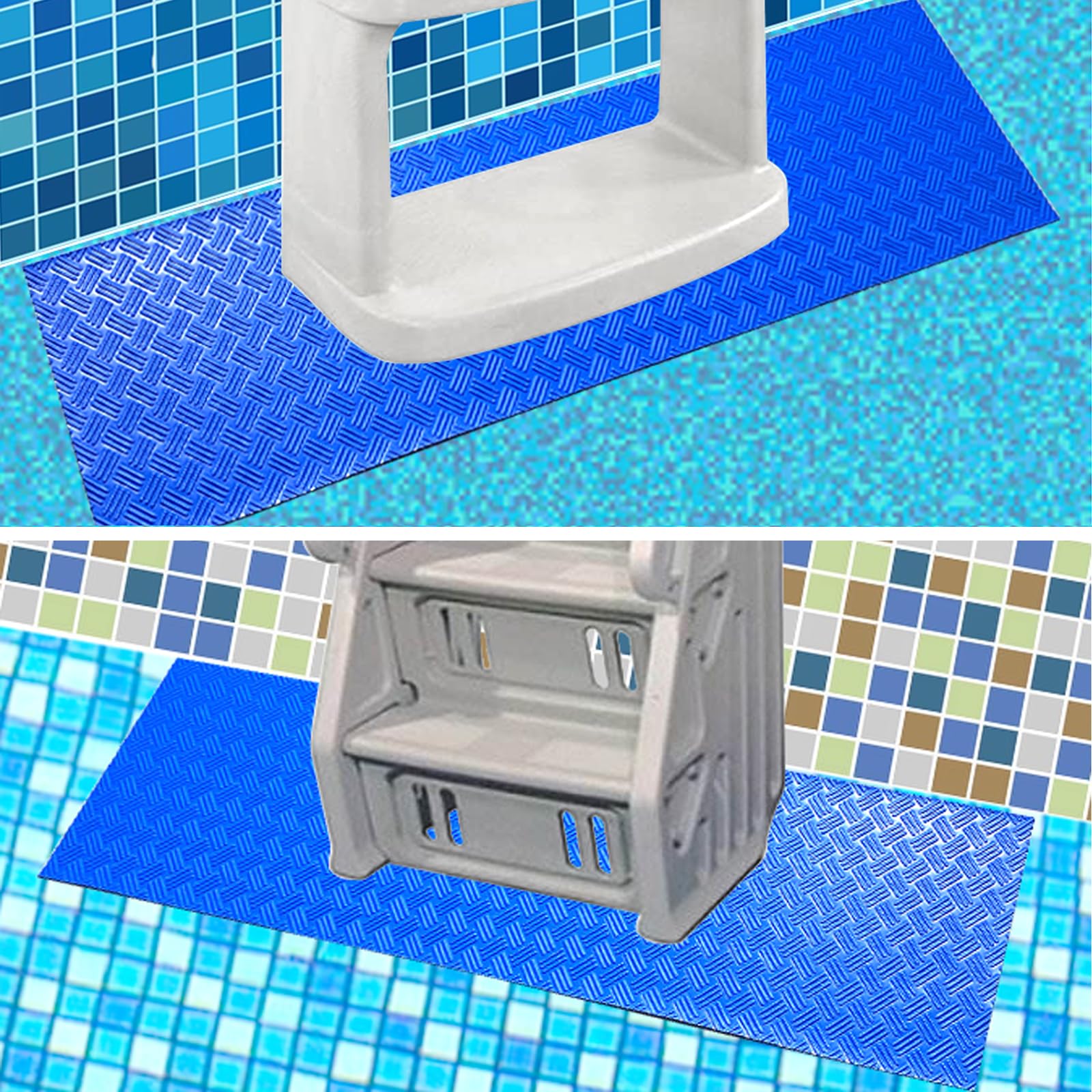 2 Rolls Swimming Pool Ladder Mat - Protective Pool Ladder Pad Step Mat with Non-Slip Texture, Blue Medium 36 inch X 9 inch