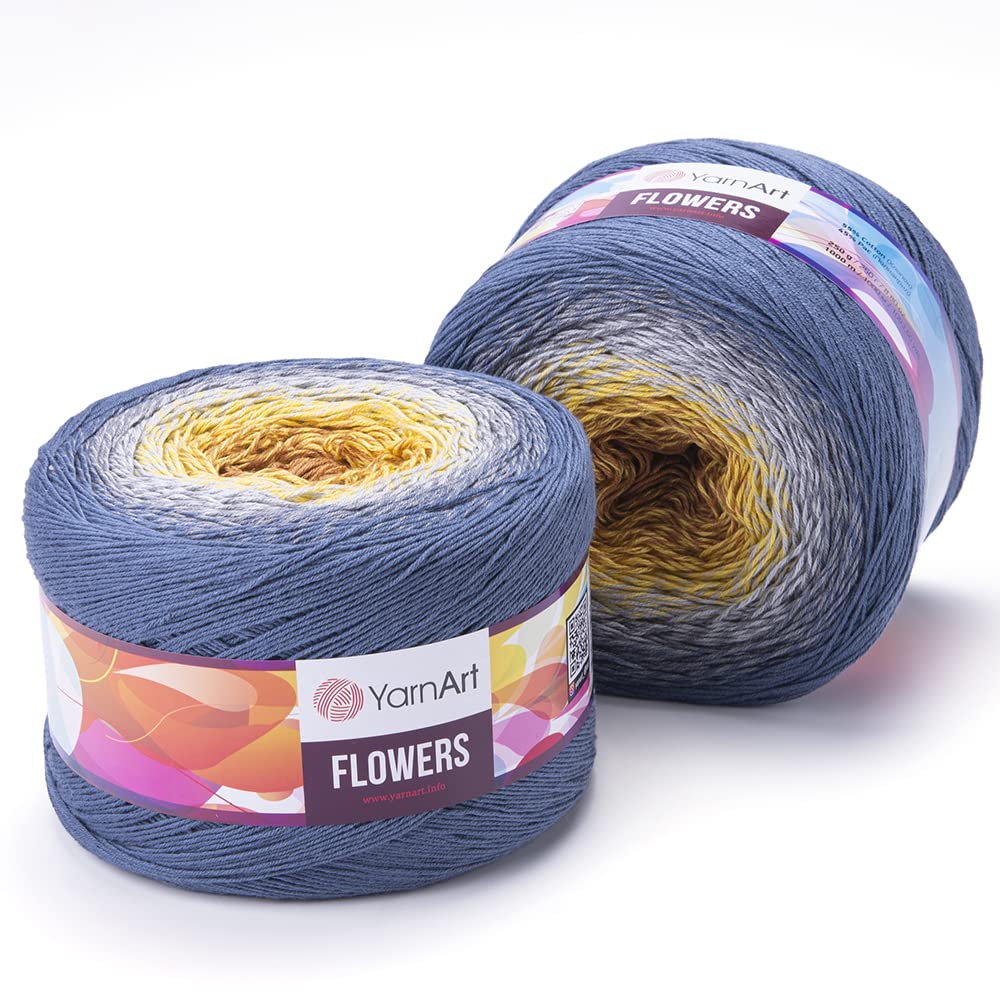 YarnArt Flowers Cotton Acrylic Blend Yarn - 55% Cotton 45% Acrylic 250gr 1094yds Multicolor Cotton Yarn Rainbow Crochet Yarn - Spring Summer 1 Fine Sport Yarn - Skein (316)