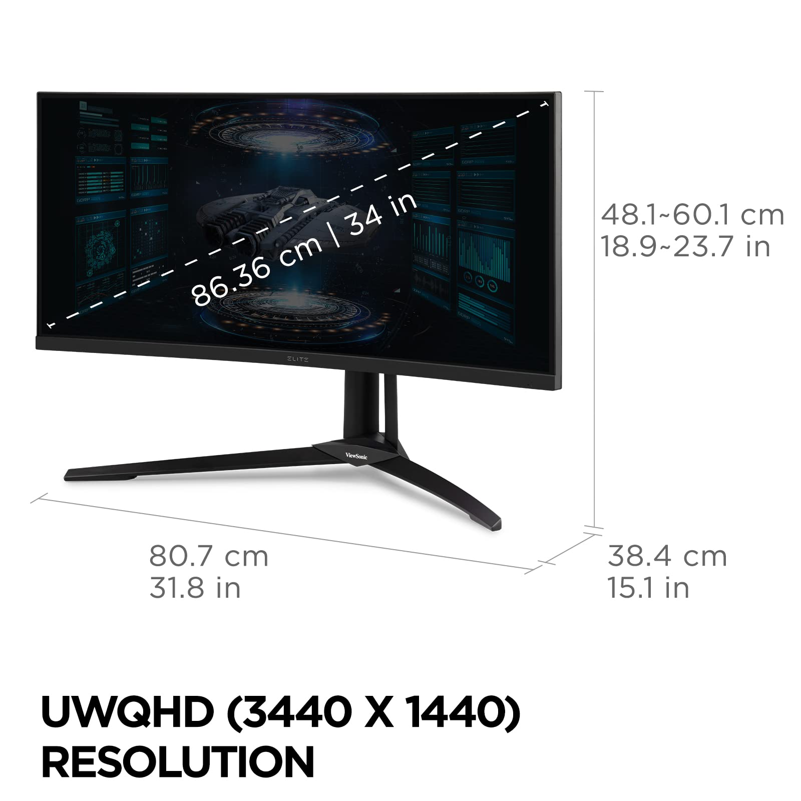 ViewSonic XG341C-2K 34 Inch 1440p 21:9 Curved Gaming Monitor 1ms, 200Hz, FreeSync Premium Pro, Mini LED, HDMI 2.1, USB C, HDR1400