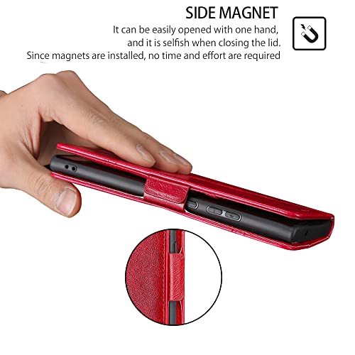 Fansipro Wallet Folio Case for Oppo Reno 2, Premium PU Leather Slim Fit Cover for Reno 2, 3 Card Slots, 1 Transparent Photo Frame Slot, Anti-Dirt, Red