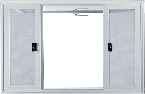 VEVOR Concession Window 60 x 36 inch, Aluminum Alloy Food Truck Service Window with 4 Horizontal Sliding Screen Windows & Awning Door & Drag Hook, Serving Window for Food Trucks Concession Trailers
