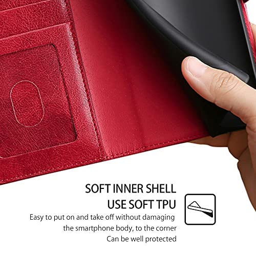 Fansipro Wallet Folio Case for Oppo Reno 2, Premium PU Leather Slim Fit Cover for Reno 2, 3 Card Slots, 1 Transparent Photo Frame Slot, Anti-Dirt, Red