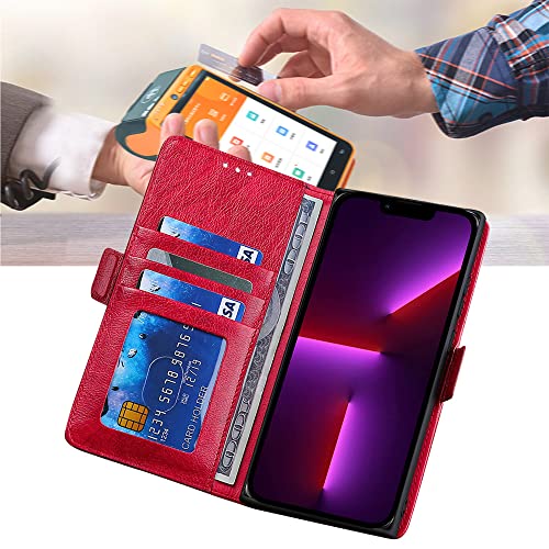Fansipro Wallet Folio Case for Oppo Reno 2, Premium PU Leather Slim Fit Cover for Reno 2, 3 Card Slots, 1 Transparent Photo Frame Slot, Anti-Dirt, Red