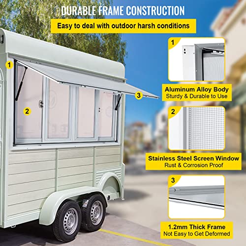VEVOR Concession Window 60 x 36 inch, Aluminum Alloy Food Truck Service Window with 4 Horizontal Sliding Screen Windows & Awning Door & Drag Hook, Serving Window for Food Trucks Concession Trailers