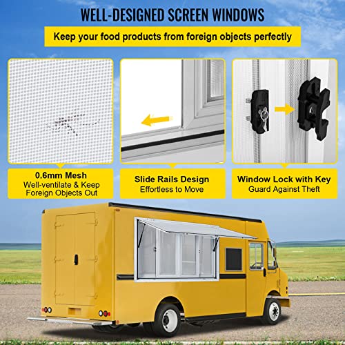 VEVOR Concession Window 60 x 36 inch, Aluminum Alloy Food Truck Service Window with 4 Horizontal Sliding Screen Windows & Awning Door & Drag Hook, Serving Window for Food Trucks Concession Trailers