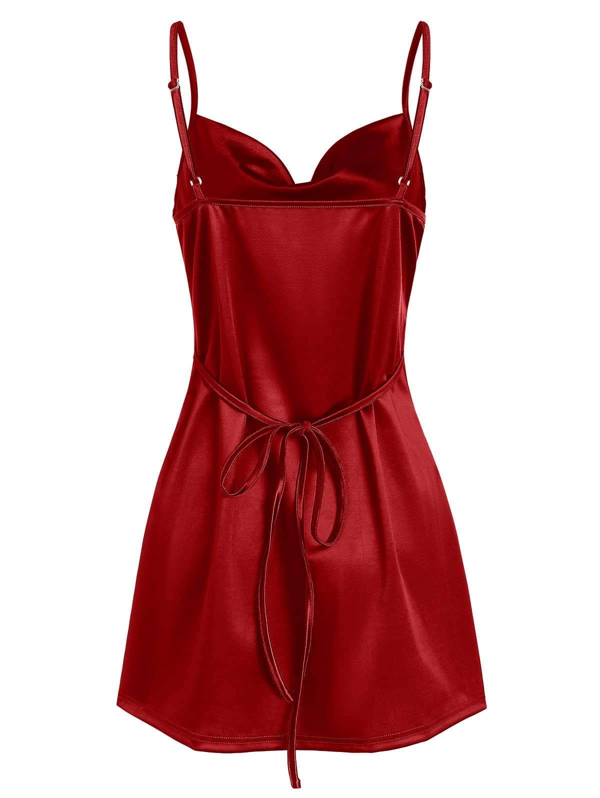 ZAFUL Women's Satin Sleeveless Spaghetti Strap Mini Dress Sexy Slip Cowl Neck Silky Cocktail Party Dresses(Red, M)