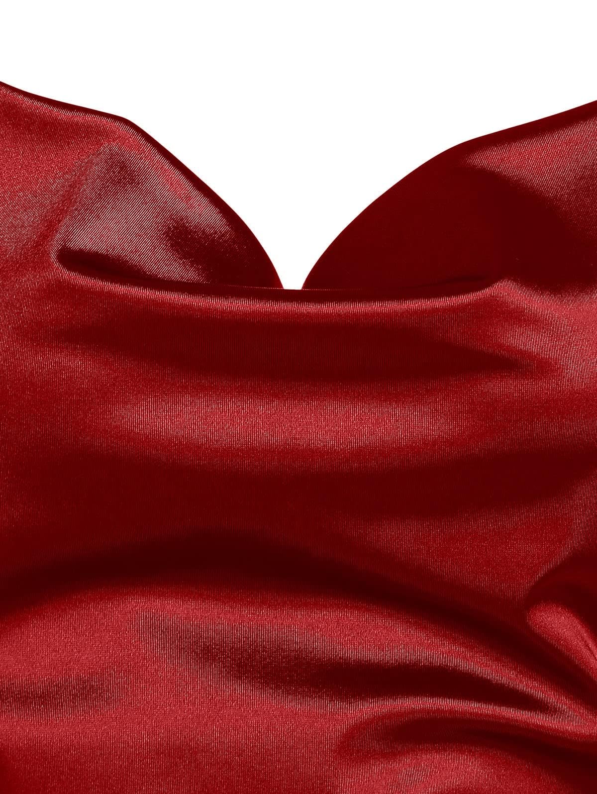 ZAFUL Women's Satin Sleeveless Spaghetti Strap Mini Dress Sexy Slip Cowl Neck Silky Cocktail Party Dresses(Red, M)