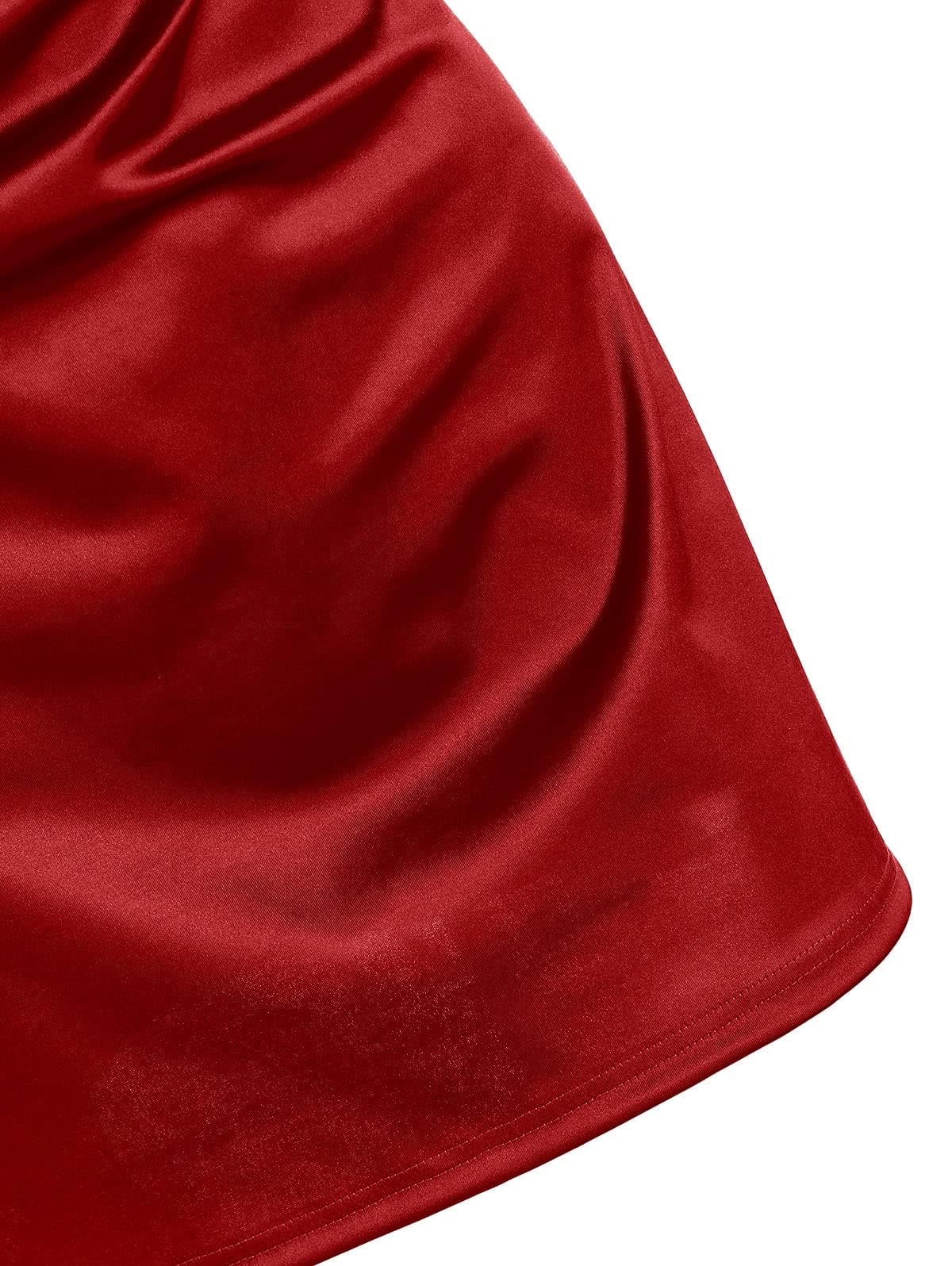 ZAFUL Women's Satin Sleeveless Spaghetti Strap Mini Dress Sexy Slip Cowl Neck Silky Cocktail Party Dresses(Red, M)