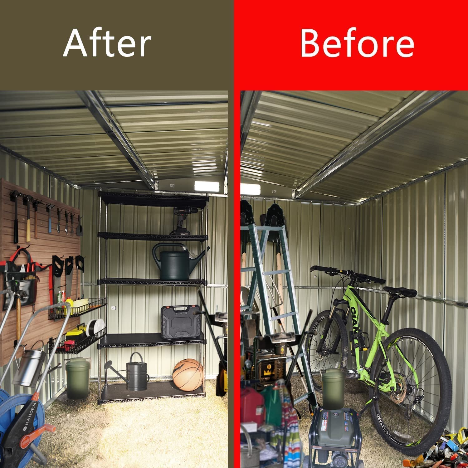 4ever2buy 8x10 Steel Shed, Outdoor Storage, White, UV Resistant, Modern Style, Sliding Doors, Green