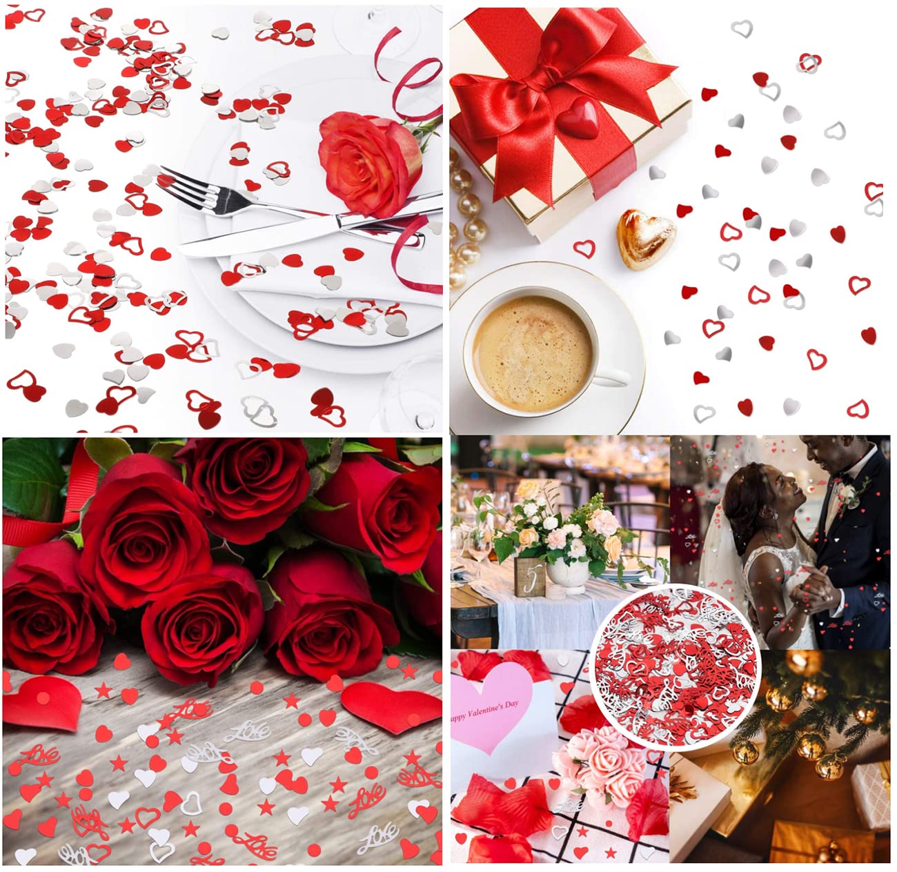 Red Silver Heart Confetti Glitters,Mix Heart Love Table Scatter Confetti for Valentine's Day Wedding Anniversary Party Bridal Shower Home Table Decoration,Photo Booth Backdrop(120g/4.2oz 2000PCS)