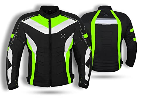 FTX Men's Armored Motorcycle Jacket, Racing Style Riding Gear, Dual Sports Protective Riding Motorcycle Jacket Mens (Large, Black/Green)