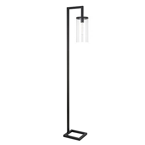 Henn&Hart 67.75" Tall Floor Lamp with Glass Shade in Blackened Bronze/Seeded, Floor Lamp for Home Office, Bedroom, Living Room