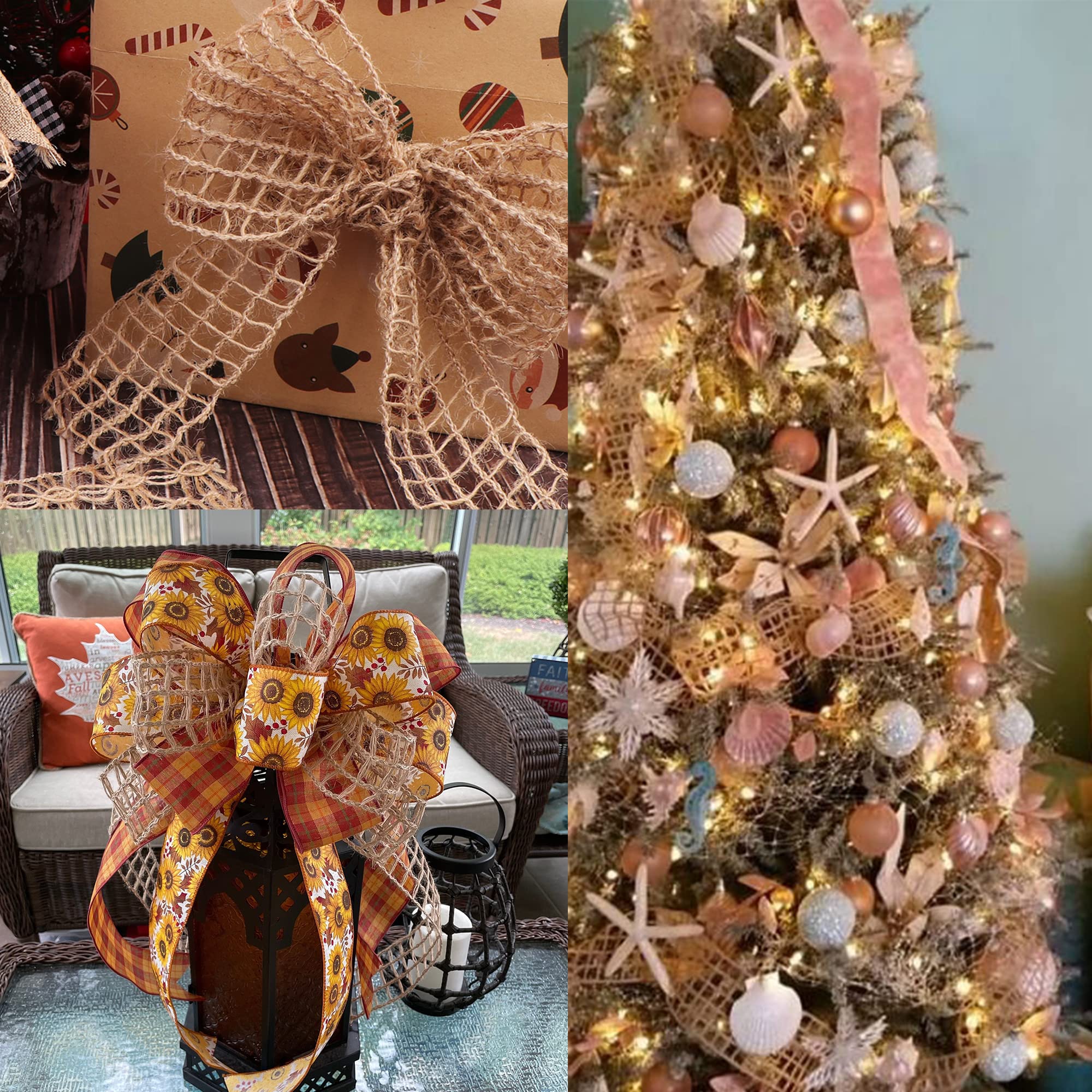 HUIHUANG Mesh Burlap Wired Ribbon With Edge - Rustic Jute Netting 2.5 Inch for Wreaths, Bows, Christmas Tree, Fall Wreath, Crafts, Gift Wrapping, Home Decor - 10 Yards