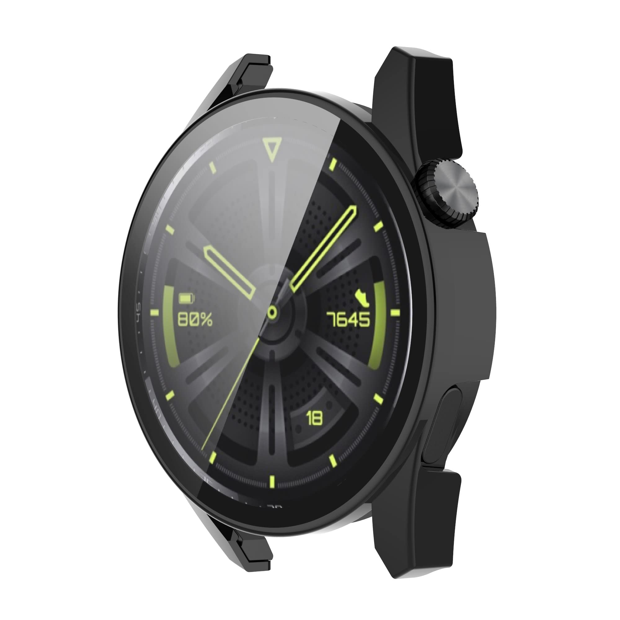AISPORTS 2 Pack Bumper Case Compatible for Huawei Watch GT 3 46mm Screen Protector, Hard PC Case HD Clear Tempered Glass Film Anti-Scratch Full Coverage Protective Case Cover for Huawei Watch GT3 46mm