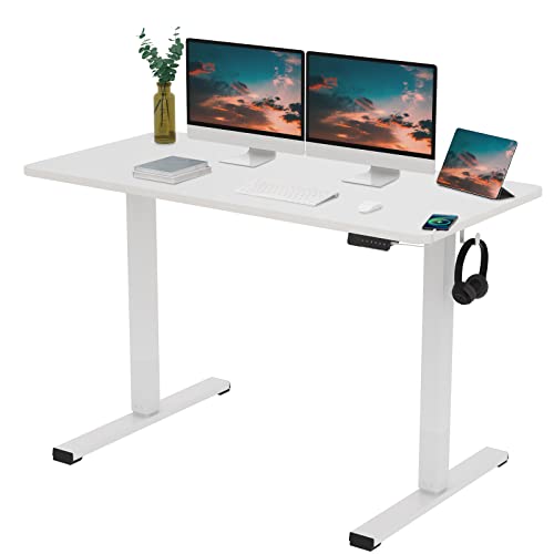 FLEXISPOT Standing Desk Electric Stand Up Desk with 55 x 24 Splice Desktop Ergonomic Memory Controller Height Adjustable Desk E150 (White Frame + 55" White Desktop)