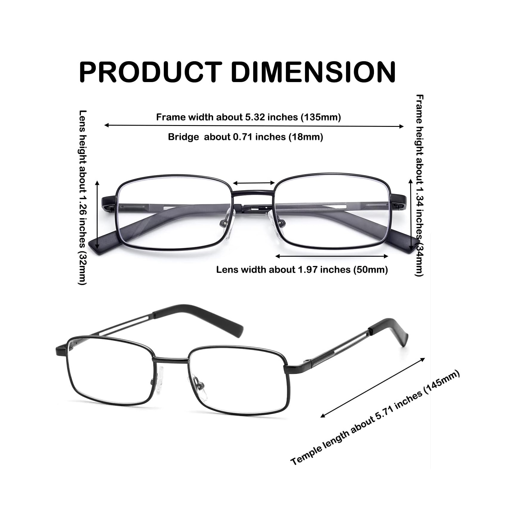 HIGHLIKE 4-Pack Reading Glasses Men, Women Metal Stainless Flex Readers with Soft Cases, Clear Lens Blue Light Glasses, 2 Black 2 Gunmetal 3.5 x