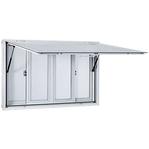 VEVOR Concession Window 60 x 36 inch, Aluminum Alloy Food Truck Service Window with 4 Horizontal Sliding Screen Windows & Awning Door & Drag Hook, Serving Window for Food Trucks Concession Trailers