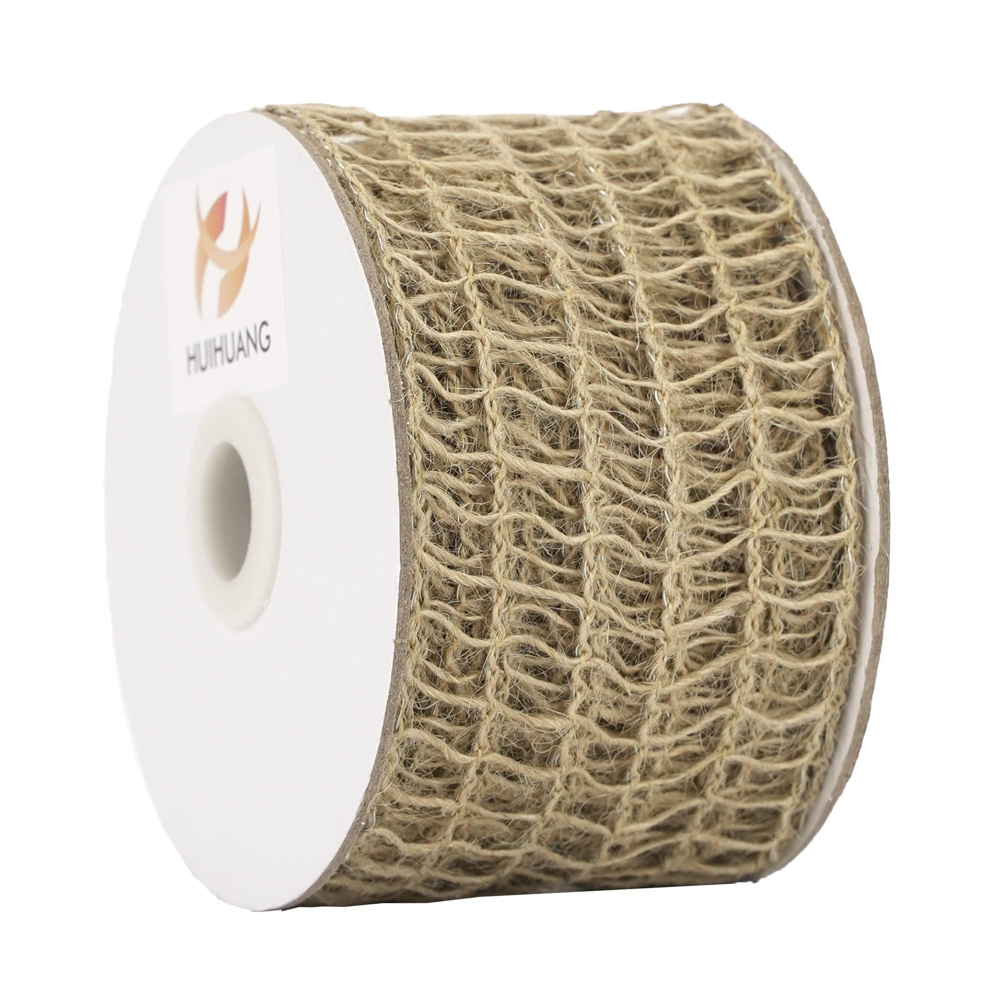 HUIHUANG Mesh Burlap Wired Ribbon With Edge - Rustic Jute Netting 2.5 Inch for Wreaths, Bows, Christmas Tree, Fall Wreath, Crafts, Gift Wrapping, Home Decor - 10 Yards