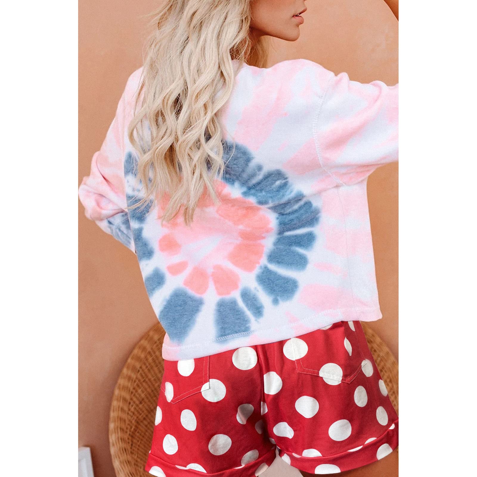 KS-QON BENG Women's Shorts Polka Dot Red Print High Waist Short Pants with Pockets Casual Beach Pants