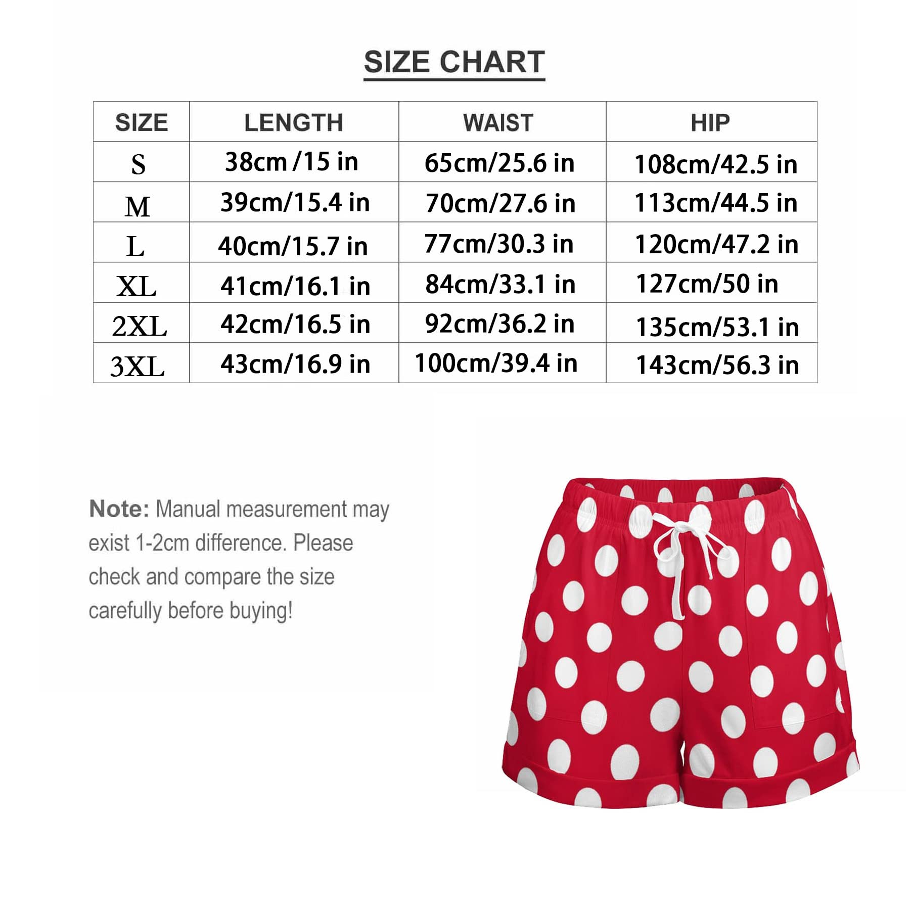 KS-QON BENG Women's Shorts Polka Dot Red Print High Waist Short Pants with Pockets Casual Beach Pants