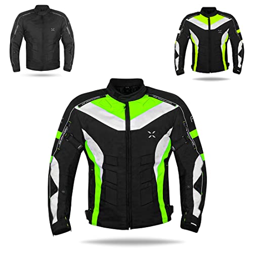 FTX Men's Armored Motorcycle Jacket, Racing Style Riding Gear, Dual Sports Protective Riding Motorcycle Jacket Mens (Large, Black/Green)