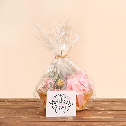 Morepack Extra Large Cellophane Bags,35x47 Inch Big Clear Basket Bags 10PCS Jumbo Cellophane/Cello Wrap for Gift Baskets
