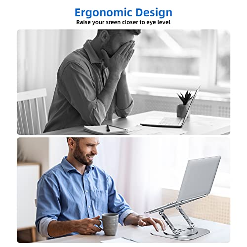 MCHOSE Adjustable Laptop Stand for Desk, Ergonomic Laptop Riser with 360° Rotating Base, Foldable Notebook Computer Holder Stand Compatible with MacBook Air Pro, Dell XPS, More 10-17" Laptops, Silver