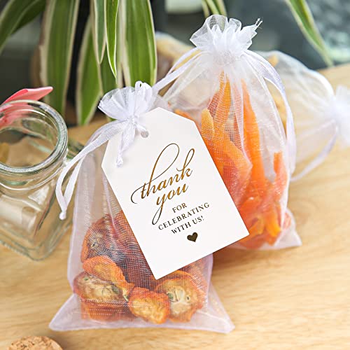 Verichy White Organza Bags Set, 60PCS Drawstring Gift Bags with 60PCS Thank You Tags Candy Mesh Pouches for Christmas Wedding Party