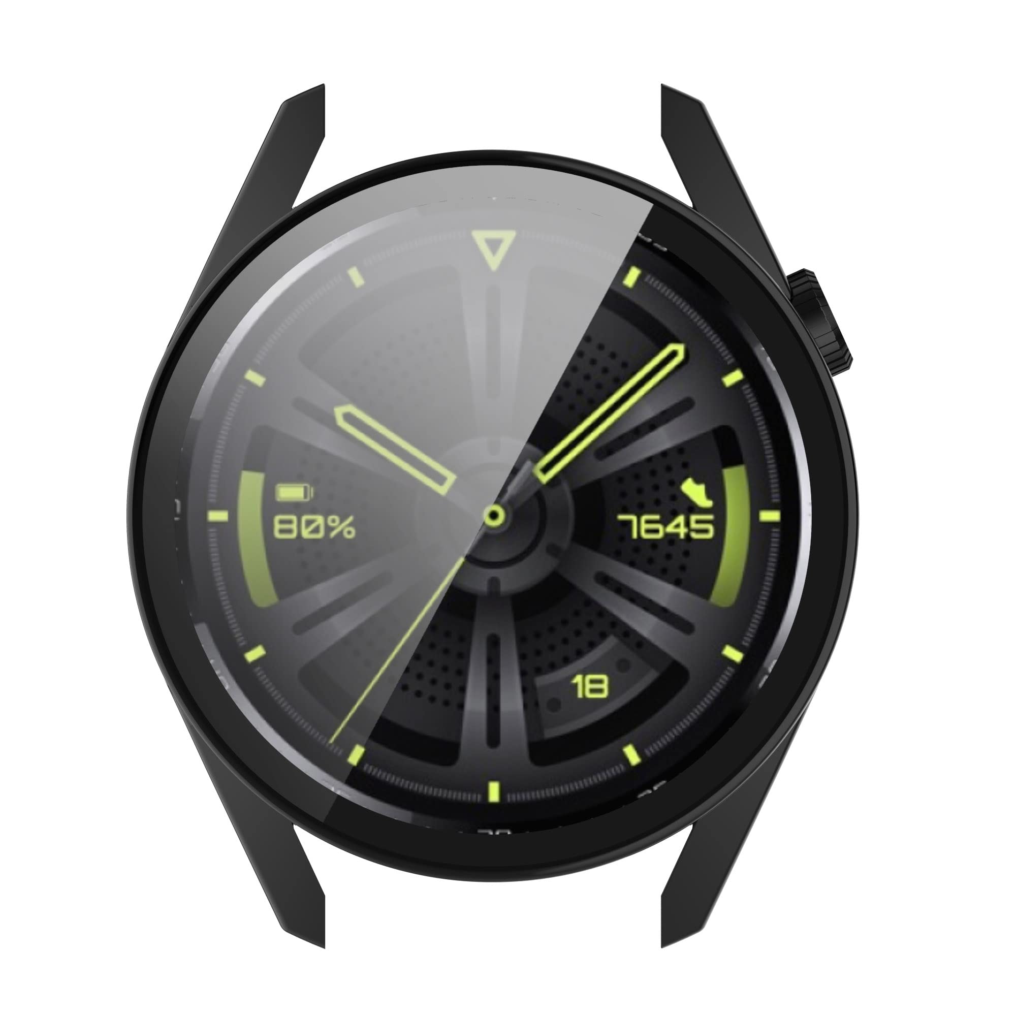 AISPORTS 2 Pack Bumper Case Compatible for Huawei Watch GT 3 46mm Screen Protector, Hard PC Case HD Clear Tempered Glass Film Anti-Scratch Full Coverage Protective Case Cover for Huawei Watch GT3 46mm