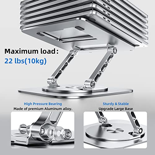 MCHOSE Adjustable Laptop Stand for Desk, Ergonomic Laptop Riser with 360° Rotating Base, Foldable Notebook Computer Holder Stand Compatible with MacBook Air Pro, Dell XPS, More 10-17" Laptops, Silver