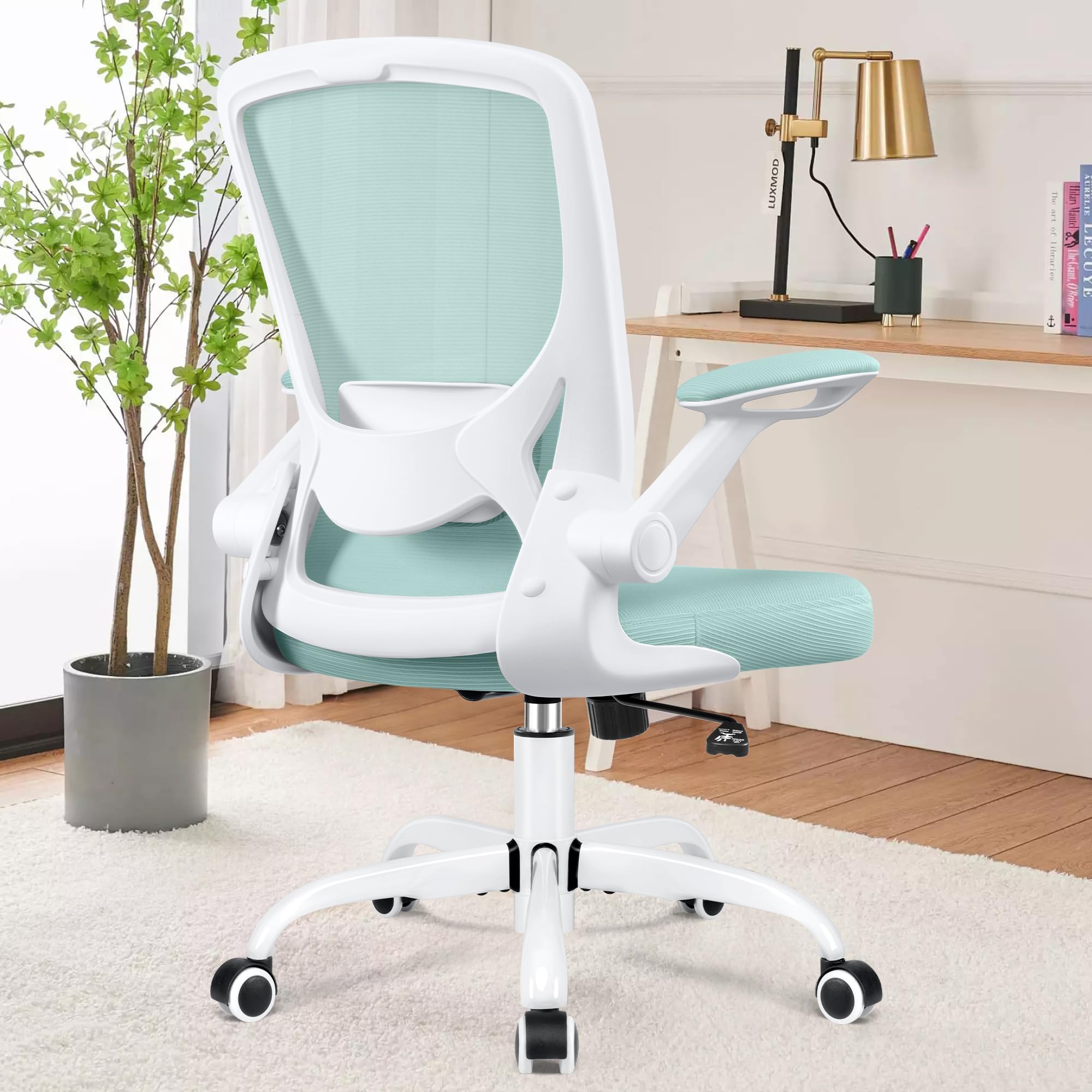 KERDOM Ergonomic Mesh Office Chair with Lumbar Support, Flip-up Arms & Swivel Feature - Adjustable Height Home/Gaming Chair (LightBlue)
