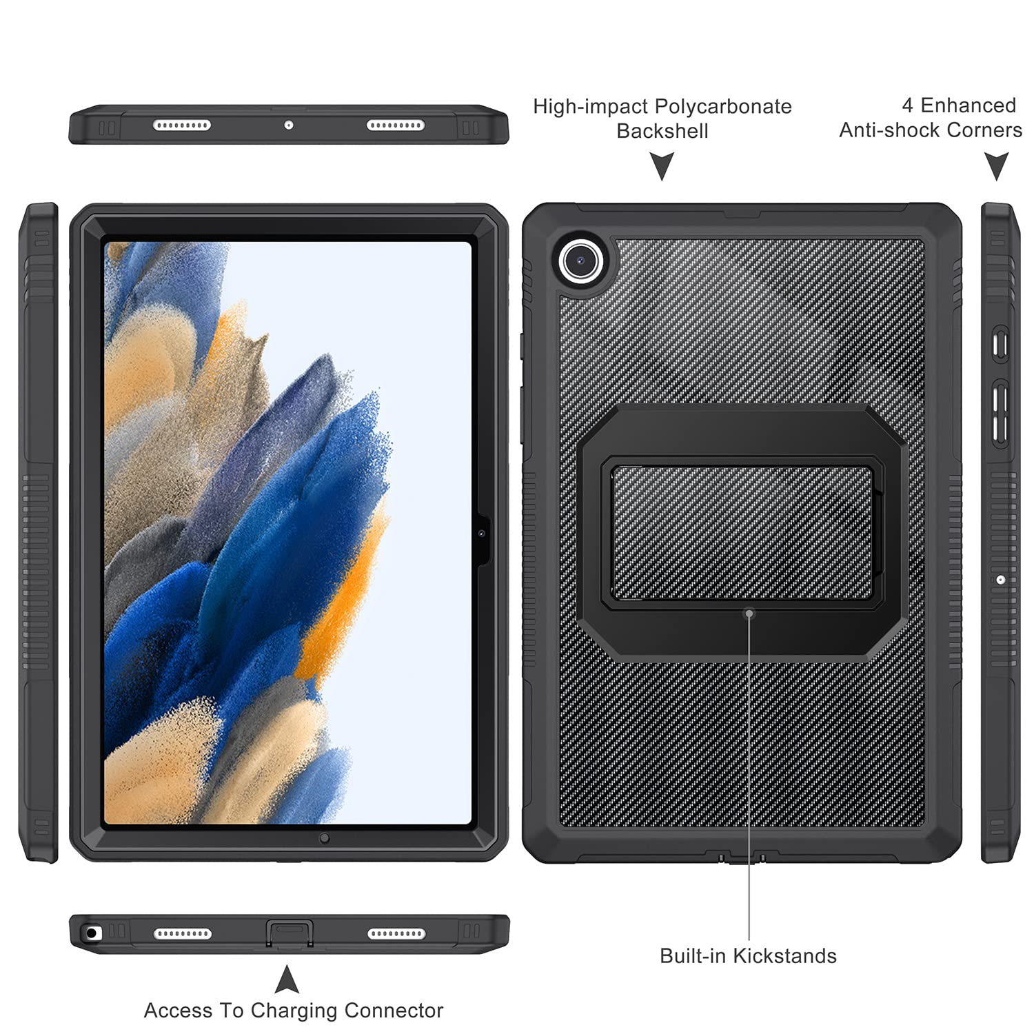 Soke Galaxy Tab A8 Case 10.5 Inch (SM-X200/X205/X207), with Built-in Screen Protector, Rugged Full Body Protective Case for 2022 Samsung Galaxy Tab A8 10.5(Black)