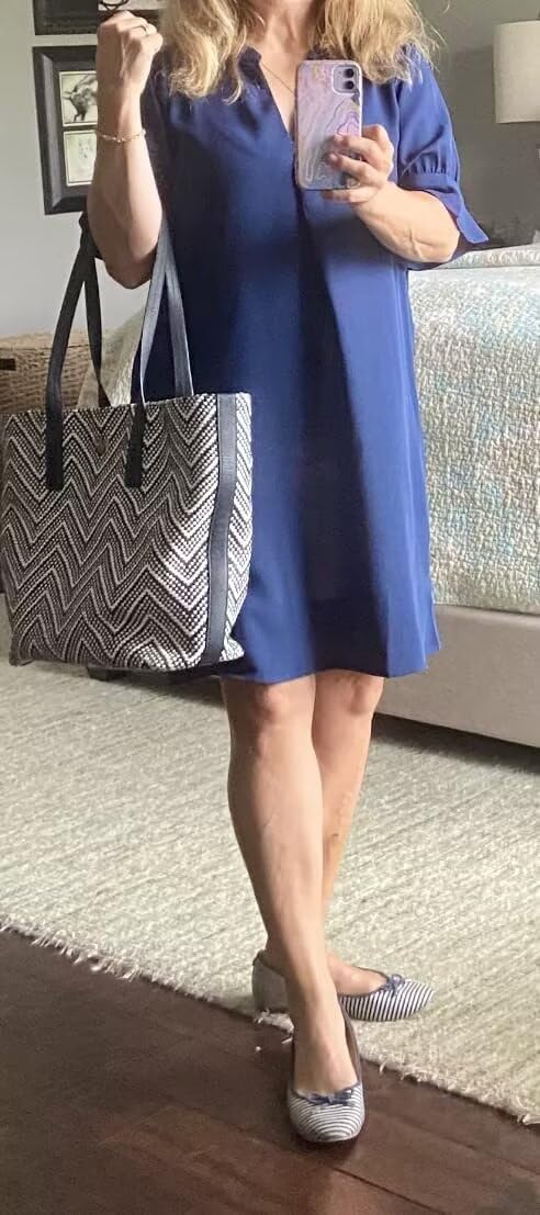 Wkior Women's Shift Dresses Elegant Summer V Neck Casual Flowy Swing Dress Blue S
