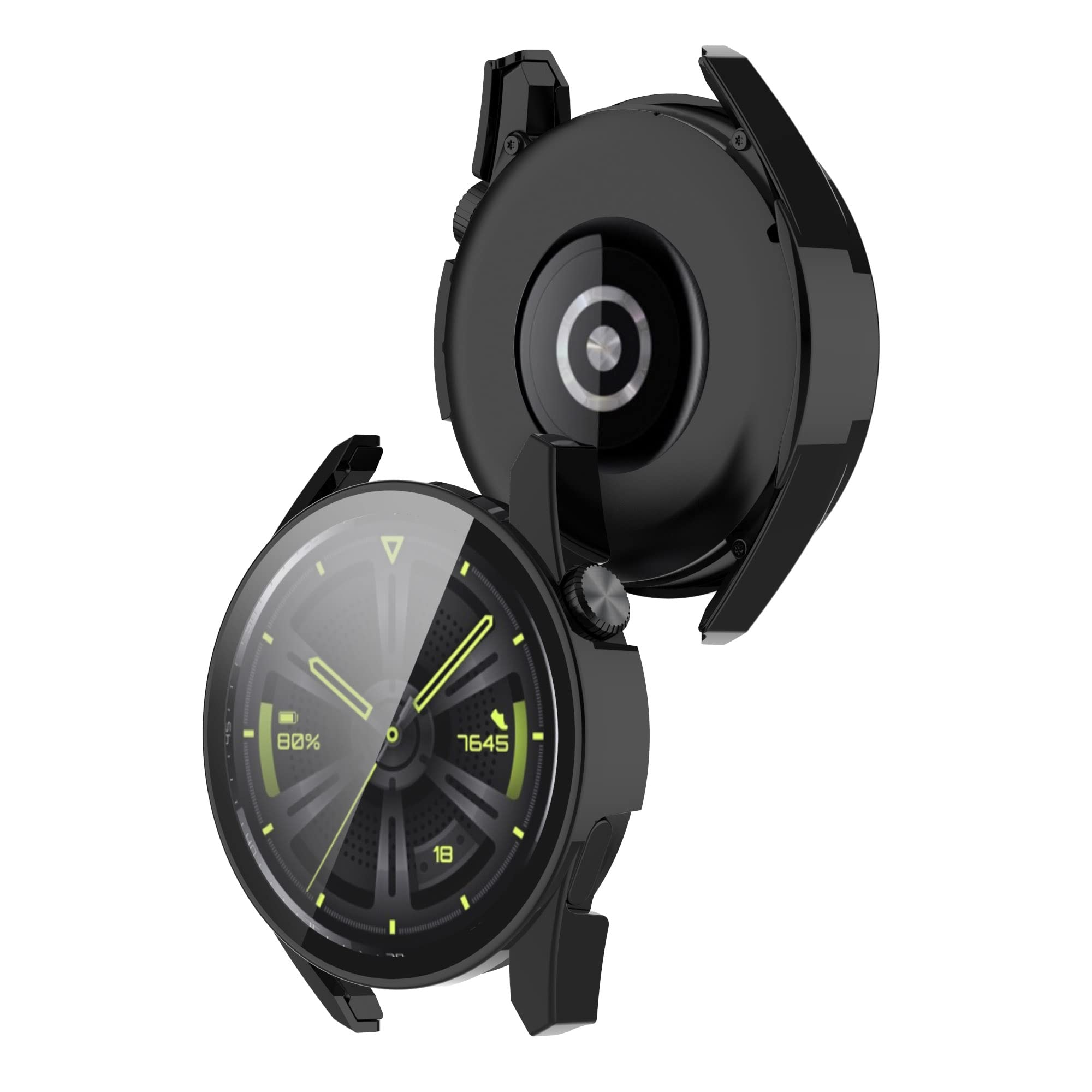 AISPORTS 2 Pack Bumper Case Compatible for Huawei Watch GT 3 46mm Screen Protector, Hard PC Case HD Clear Tempered Glass Film Anti-Scratch Full Coverage Protective Case Cover for Huawei Watch GT3 46mm