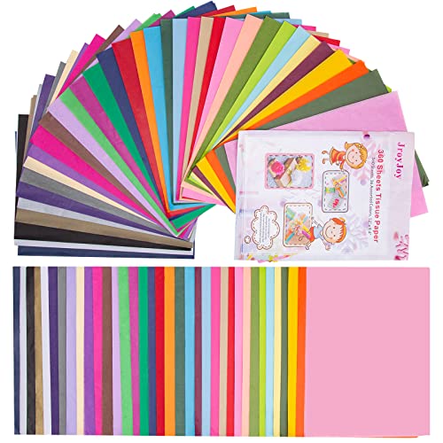 JroyJoy Tissue Paper 360 Sheets in 36 Colors, Bulk Gift Wrapping Tissue Paper, Decorative Art Rainbow Tissue Paper for Gift Bags 12" x 8.4" / A4 Size Art Craft Floral Birthday Party Festival Pom Pom