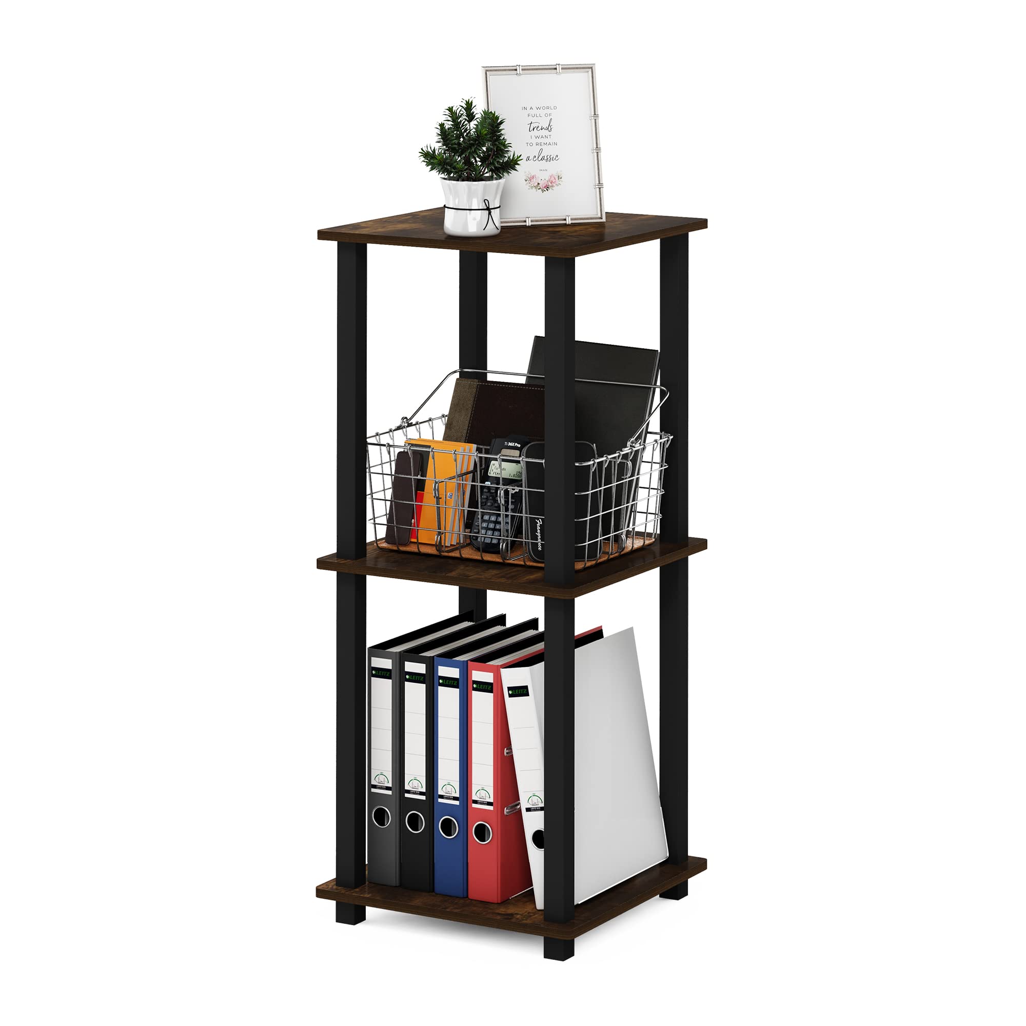 Furinno Simplistic Set of 2 End Table, 2-Pack, Amber Pine/Black
