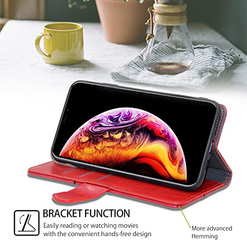 Fansipro Wallet Folio Case for Oppo Reno 2 F, Premium PU Leather Slim Fit Cover for Reno 2 F, 3 Card Slots, Good Design, Red