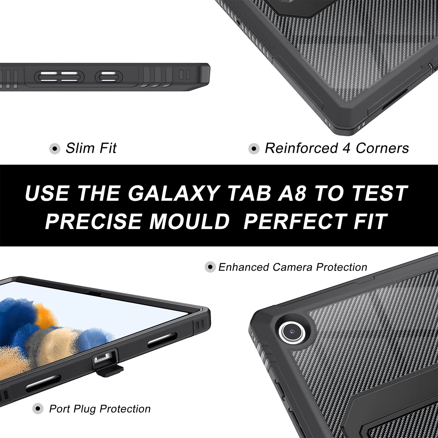 Soke Galaxy Tab A8 Case 10.5 Inch (SM-X200/X205/X207), with Built-in Screen Protector, Rugged Full Body Protective Case for 2022 Samsung Galaxy Tab A8 10.5(Black)