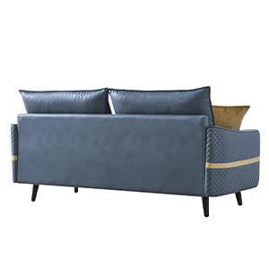 72 inch Small Sofa, Mid-Century 3-Seat Loveseats for Living Room, l Couch Witch 2 Pillows, Faux Leather Dorm Sofa for Apartment, Studio and Small Space, Blue