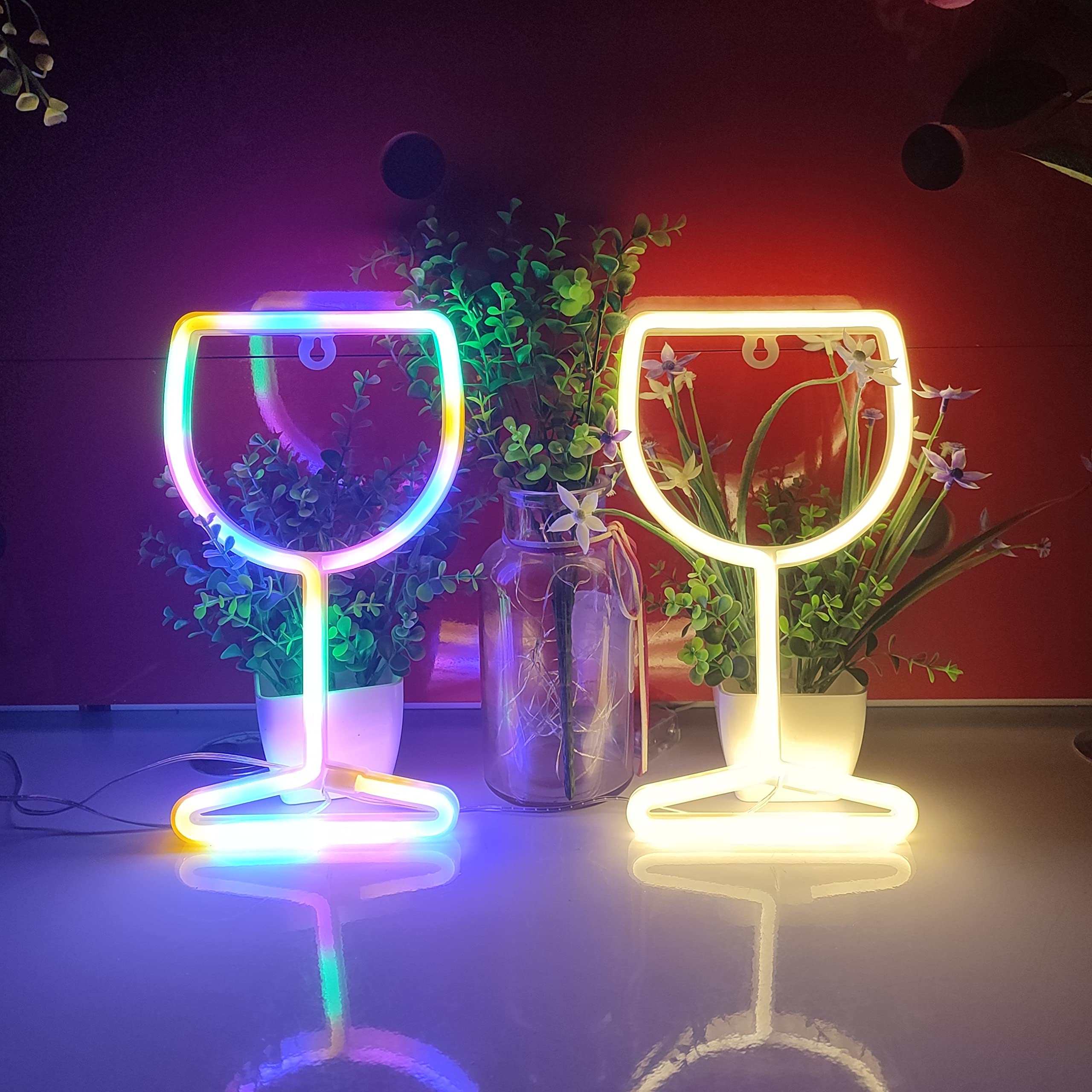 JYWJ Wine Glass Neon Sign,USB or 3-AA Battery Powered Neon Light,LED Table Decoration,Bedroom Wall Decoration,Birthday Gift,Wedding Supplies Business Gift(Warm)